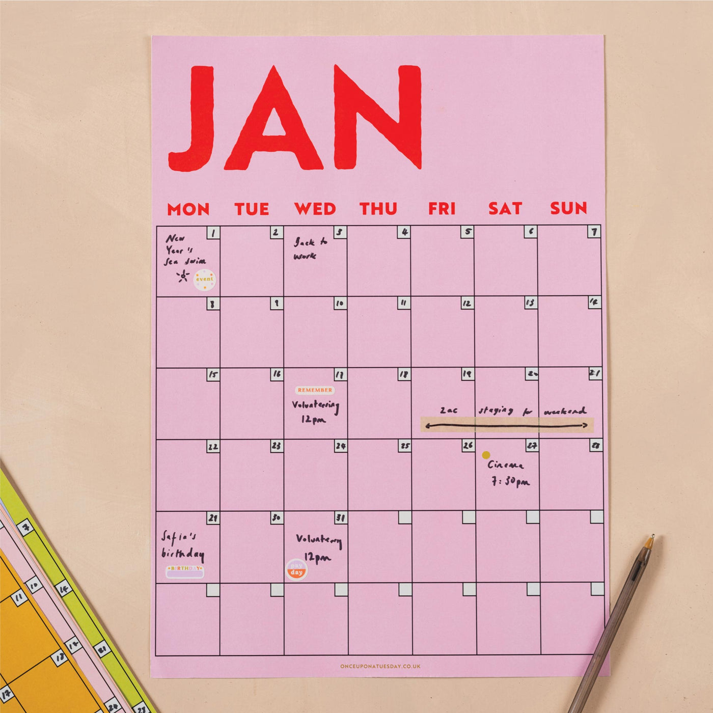 Large Monthly Undated A3 Wall Planner | 12 Pages | Colourburst — Fearne ...