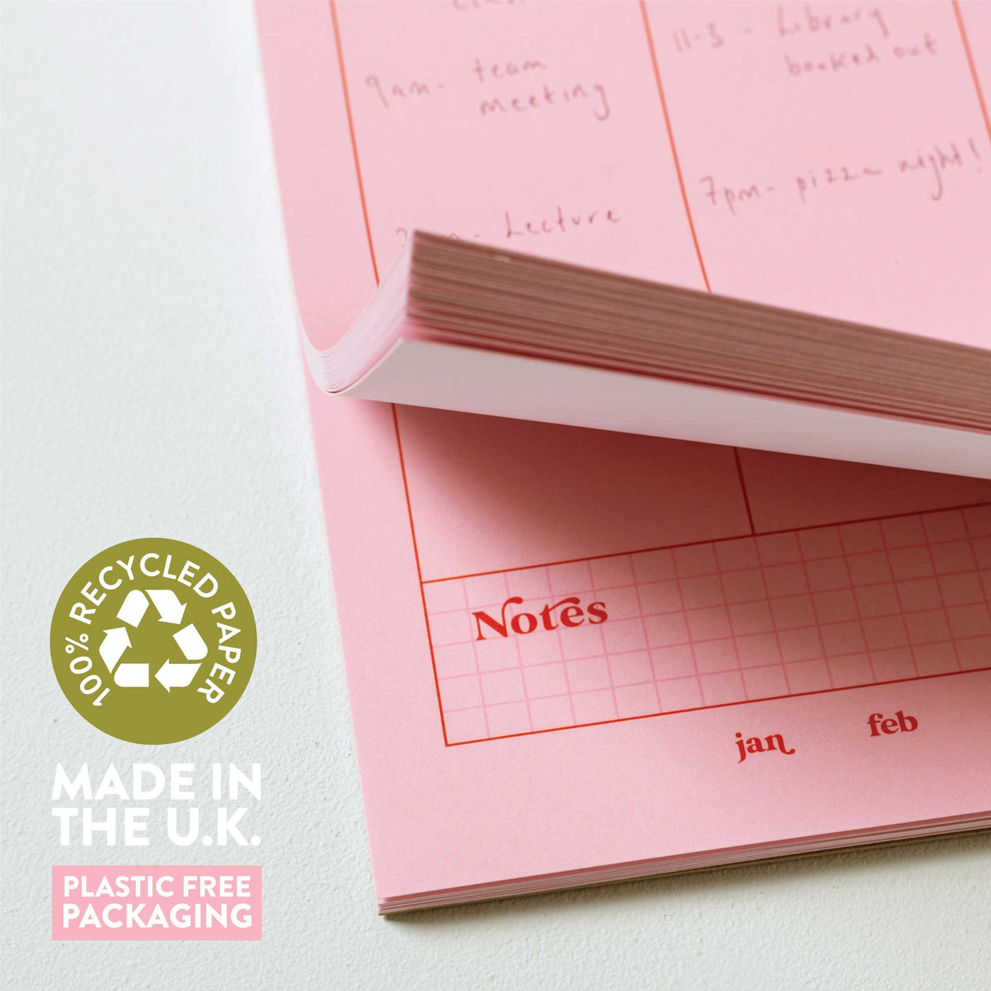 A4 Weekly Planner Pad – Pink & Red Desk Organiser | 100% Recycled ...